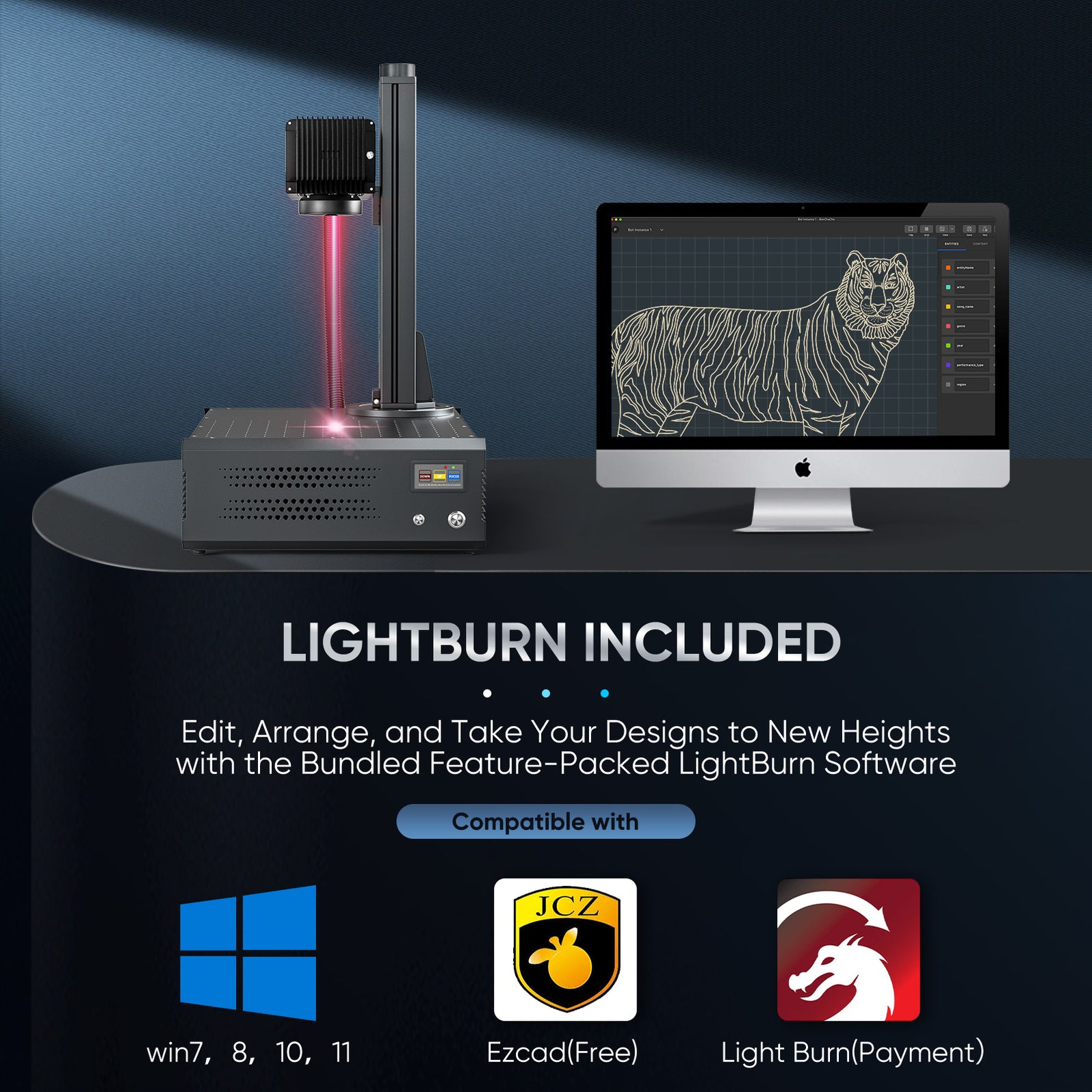 Monport GA 100W Upgraded Integrated MOPA Fiber Laser Engraver & Markin ...